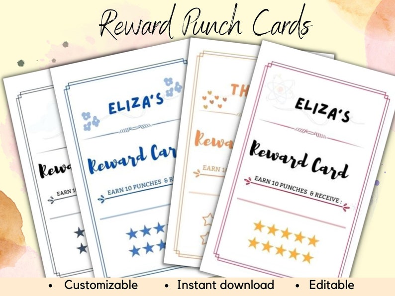 Reward Punch Card, Loyalty Card Punch Card, Behavior Punch Card, Esl ...