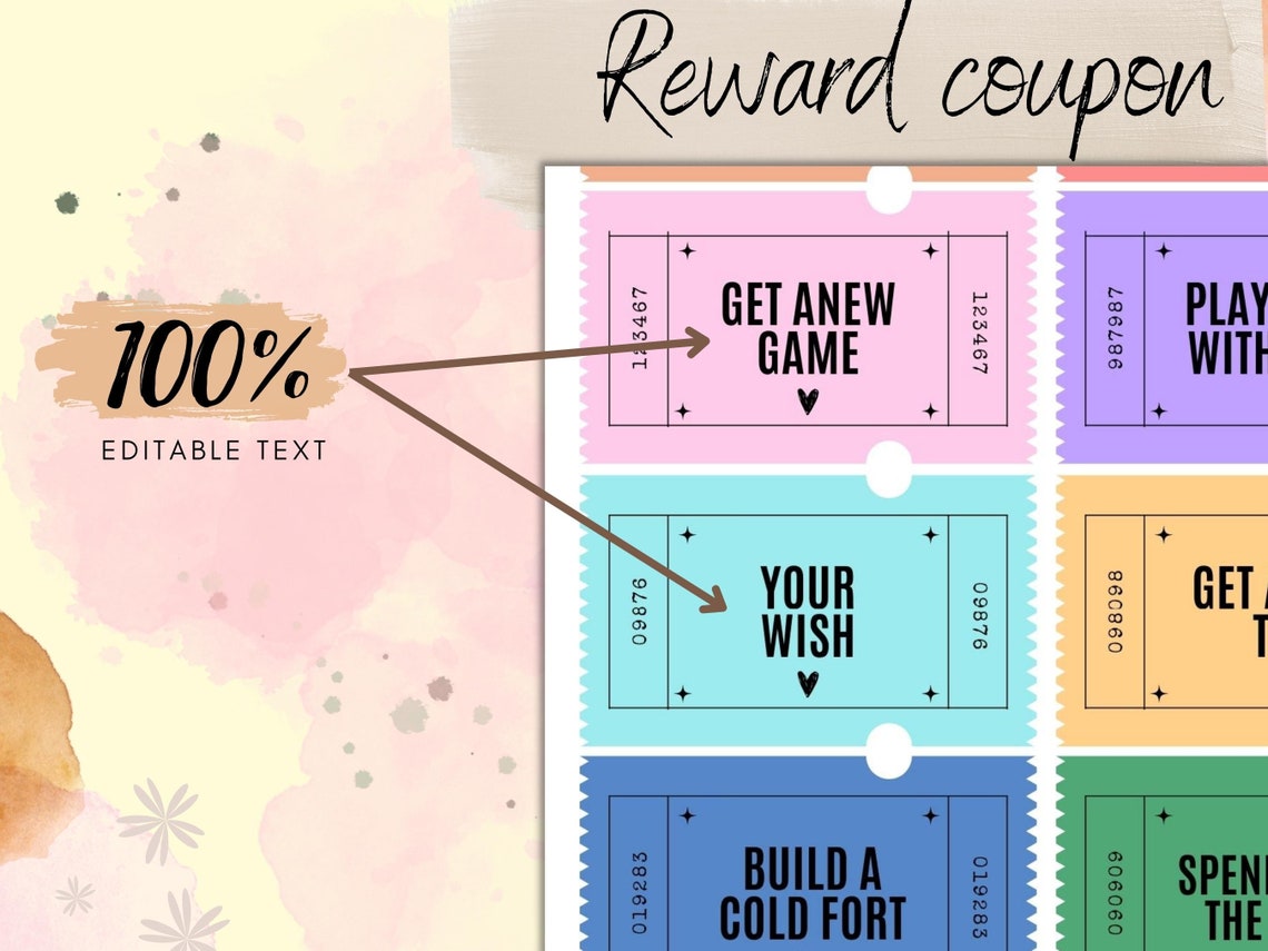 Reward Coupons for Kids Chore Reward Coupon Reward Tickets - Etsy