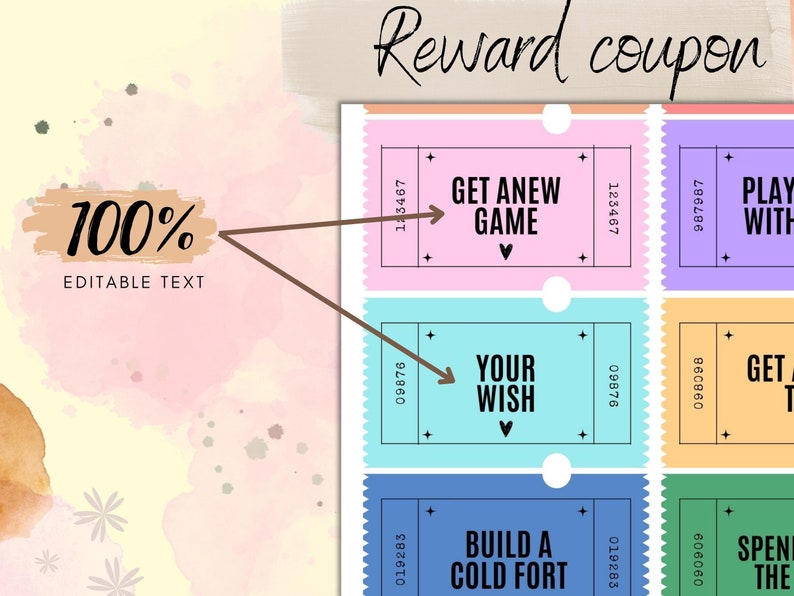 Reward Coupons for Kids Chore Reward Coupon Reward Tickets - Etsy