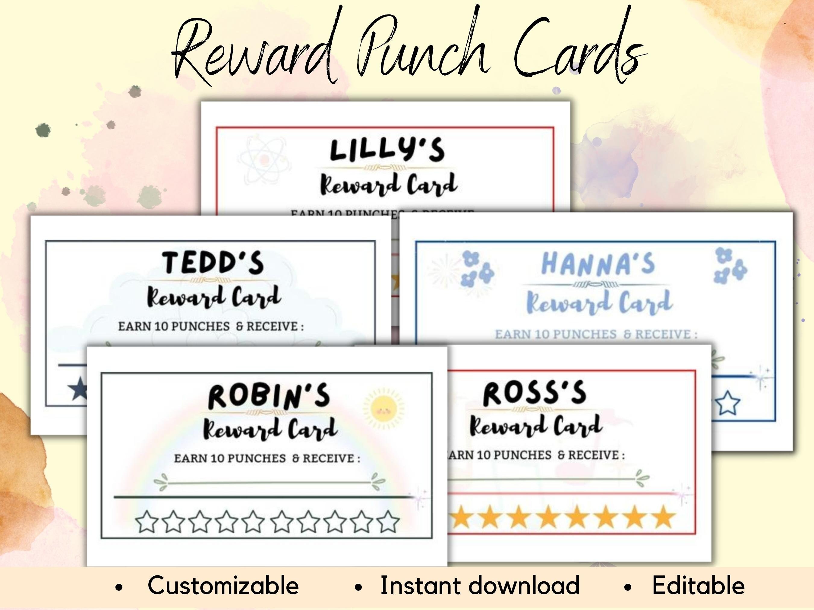 Reward Punch Card, Loyalty Card Punch Card, Behavior Punch Card, Esl ...