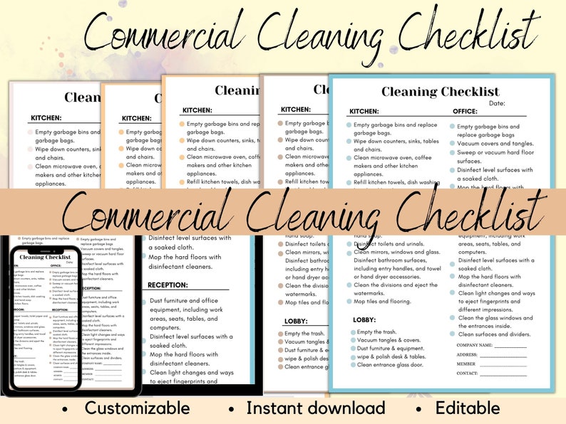 Commercial Cleaning Checklist,janitorial Checklist,cleaning Schedule ...