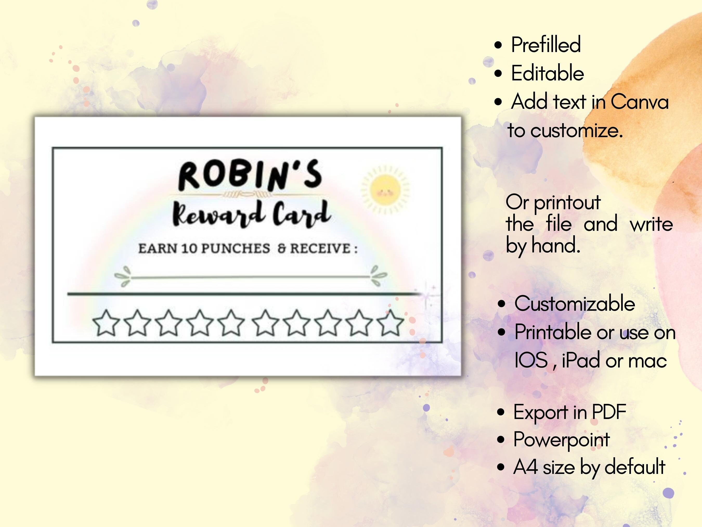 Reward Punch Card, Loyalty Card Punch Card, Behavior Punch Card, Esl ...