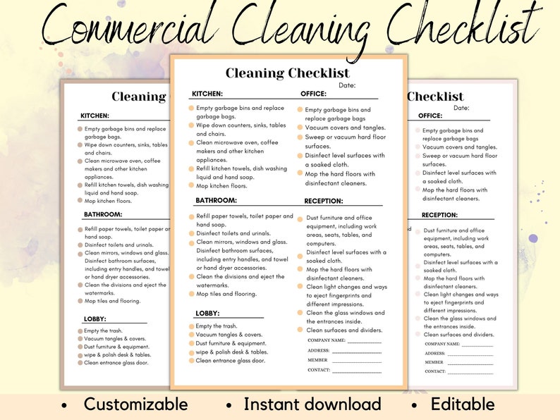 Commercial Cleaning Checklist,janitorial Checklist,cleaning Schedule ...