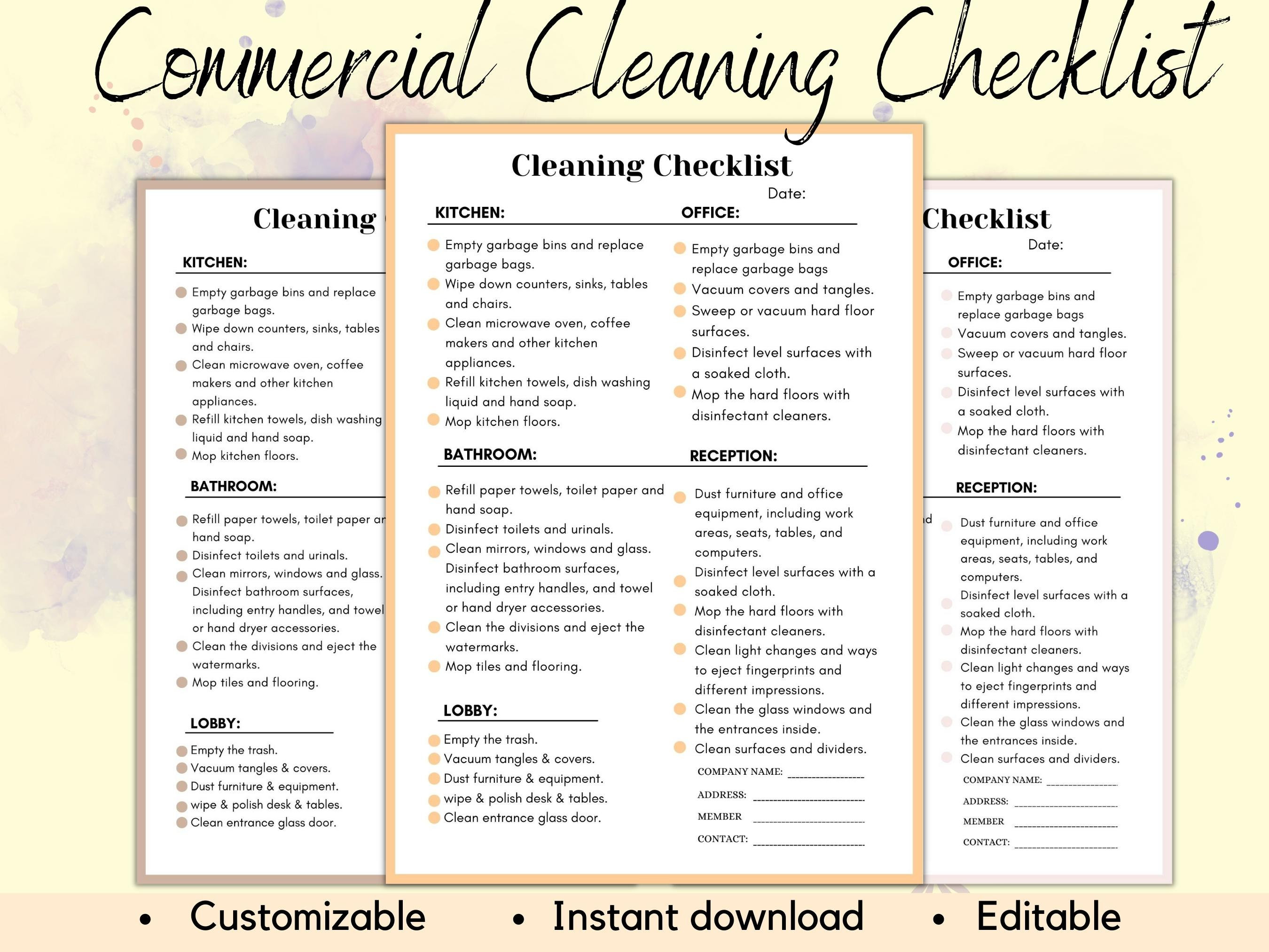 Commercial Cleaning Checklist,janitorial Checklist,cleaning Schedule ...