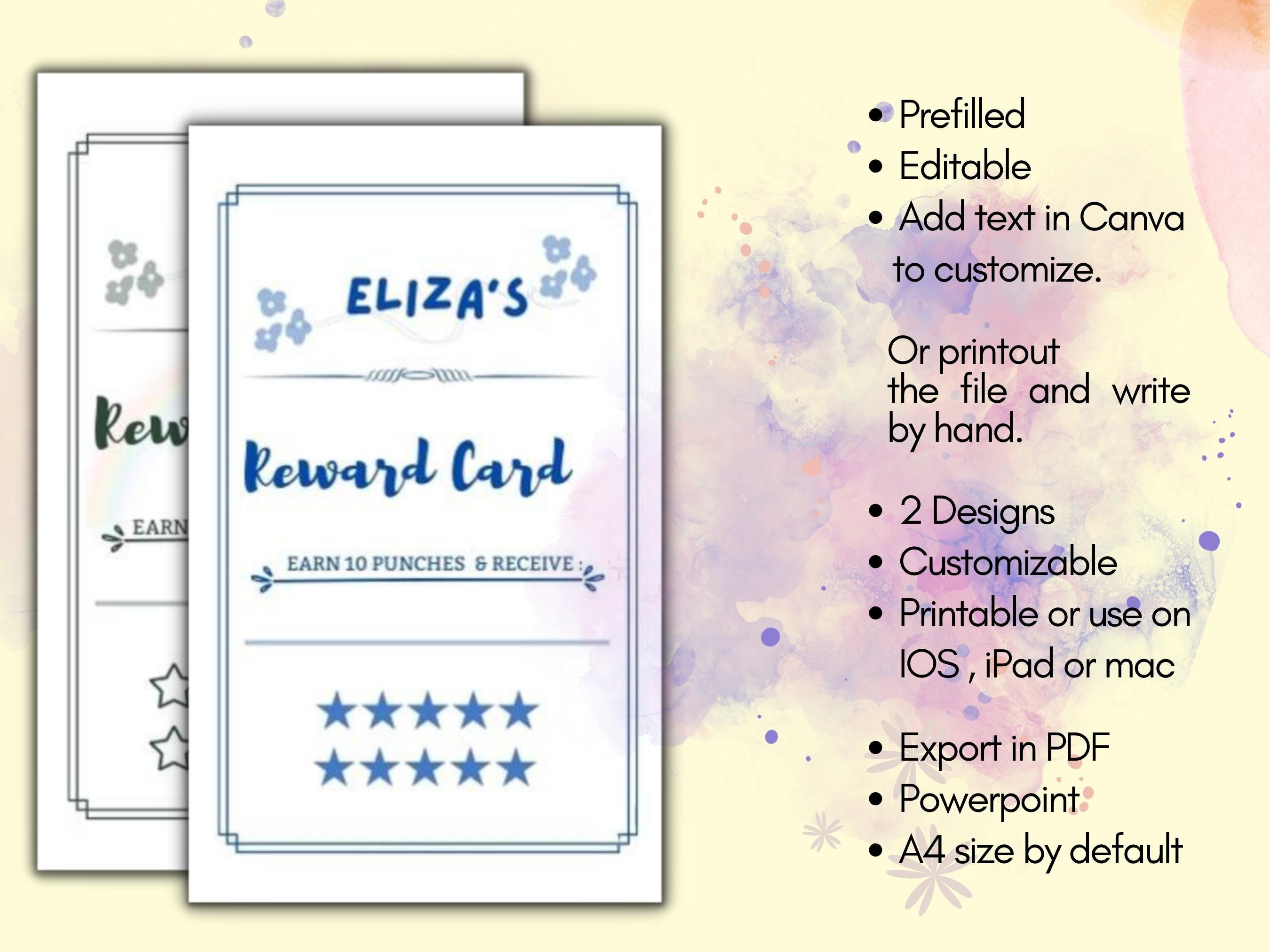 Reward Punch Card, Loyalty Card Punch Card, Behavior Punch Card, Esl ...