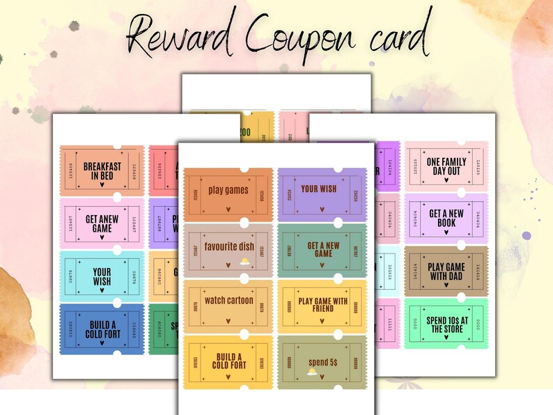 Reward Coupons for Kids Chore Reward Coupon Reward Tickets - Etsy