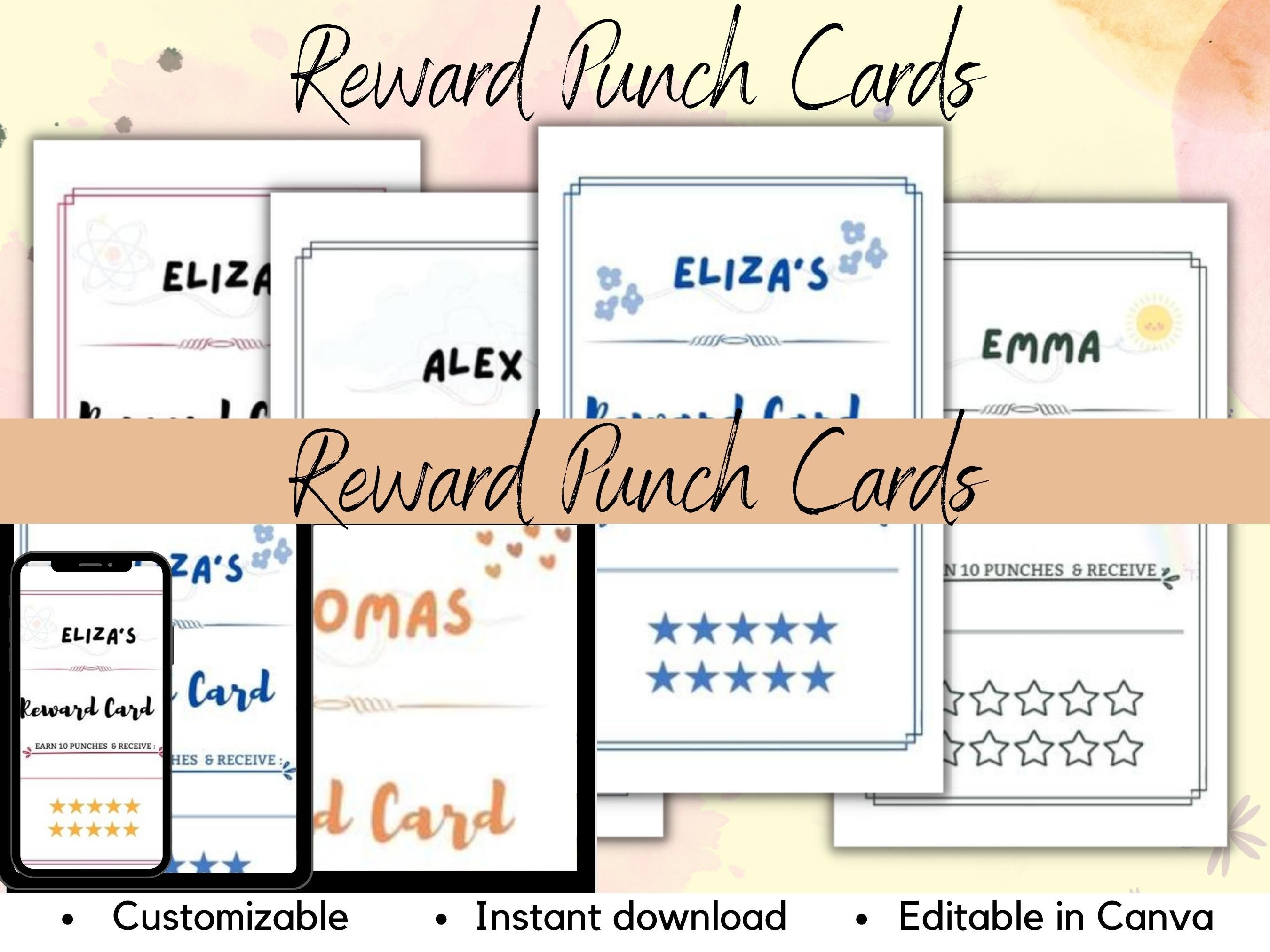 Reward Punch Card, Loyalty Card Punch Card, Behavior Punch Card, Esl ...