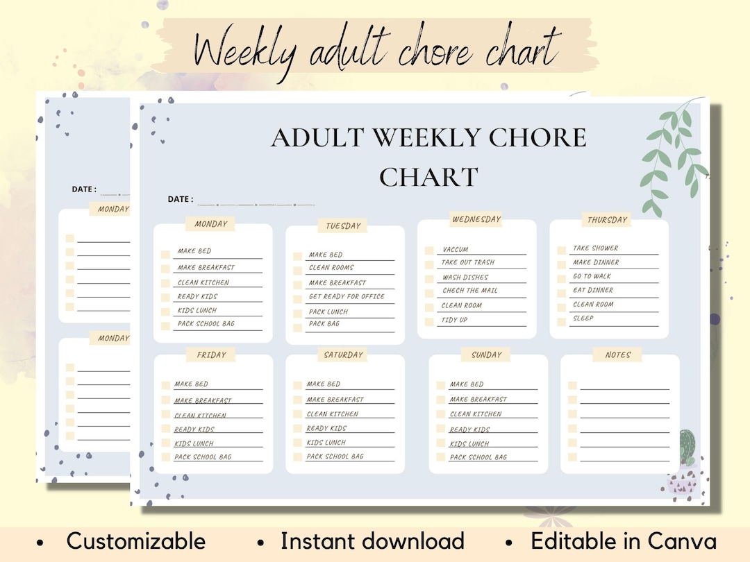 Chores Chart Adult, Chore Charts Adults,chore Charts Svg,to-do List ...