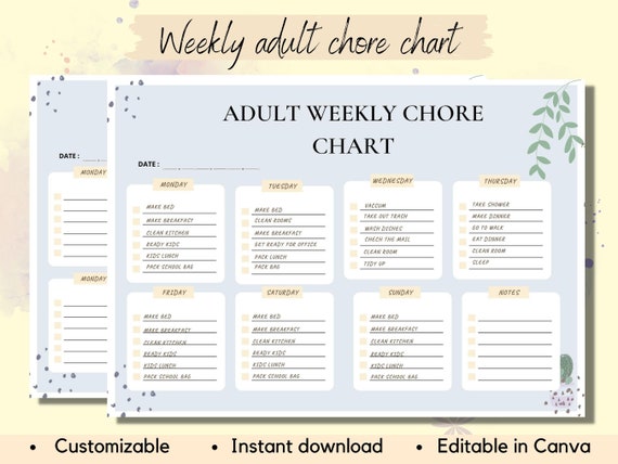 Chores Chart Adult Chore Charts Adultschore Charts Svgto-do - Etsy