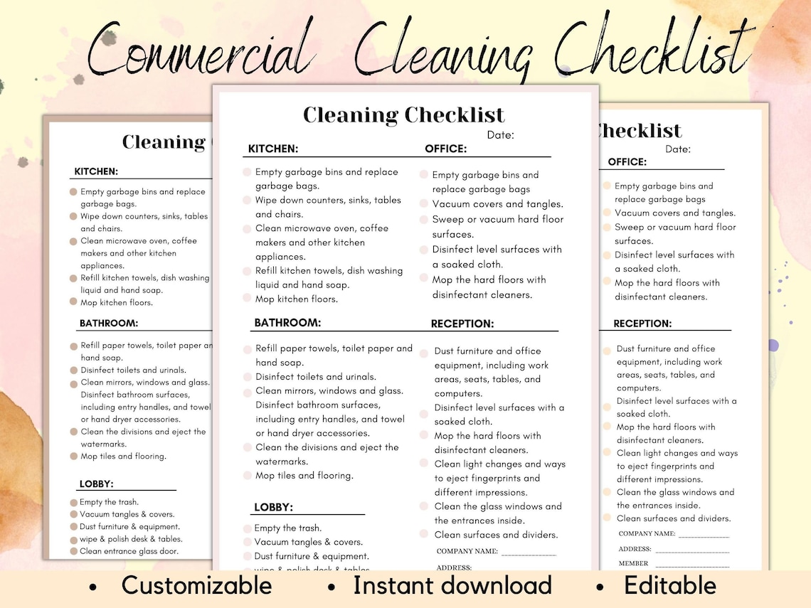 Commercial Cleaning Checklist,janitorial Checklist,cleaning Schedule ...
