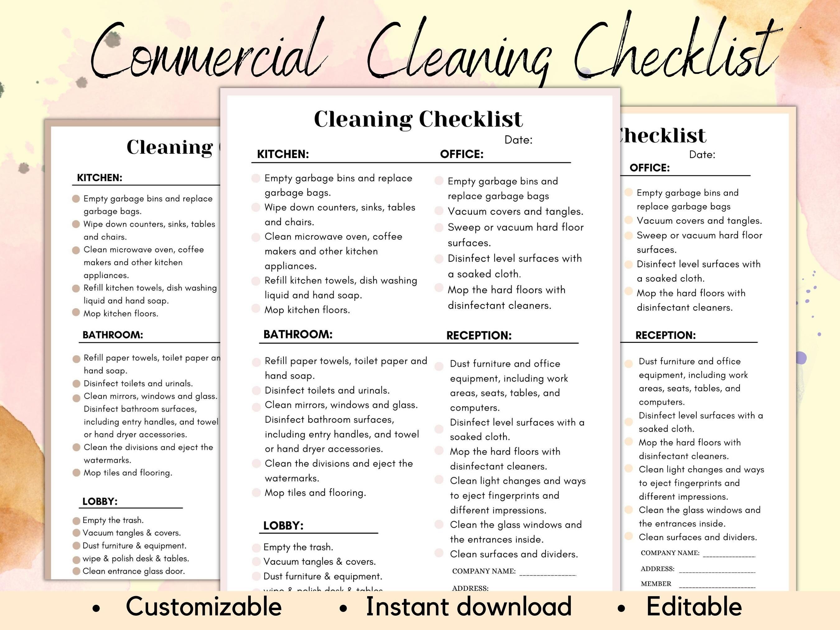 Commercial Cleaning Checklist,janitorial Checklist,cleaning Schedule ...