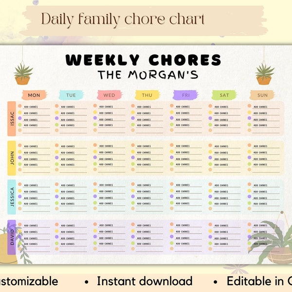 Editable Chore Chart for Teens - Etsy