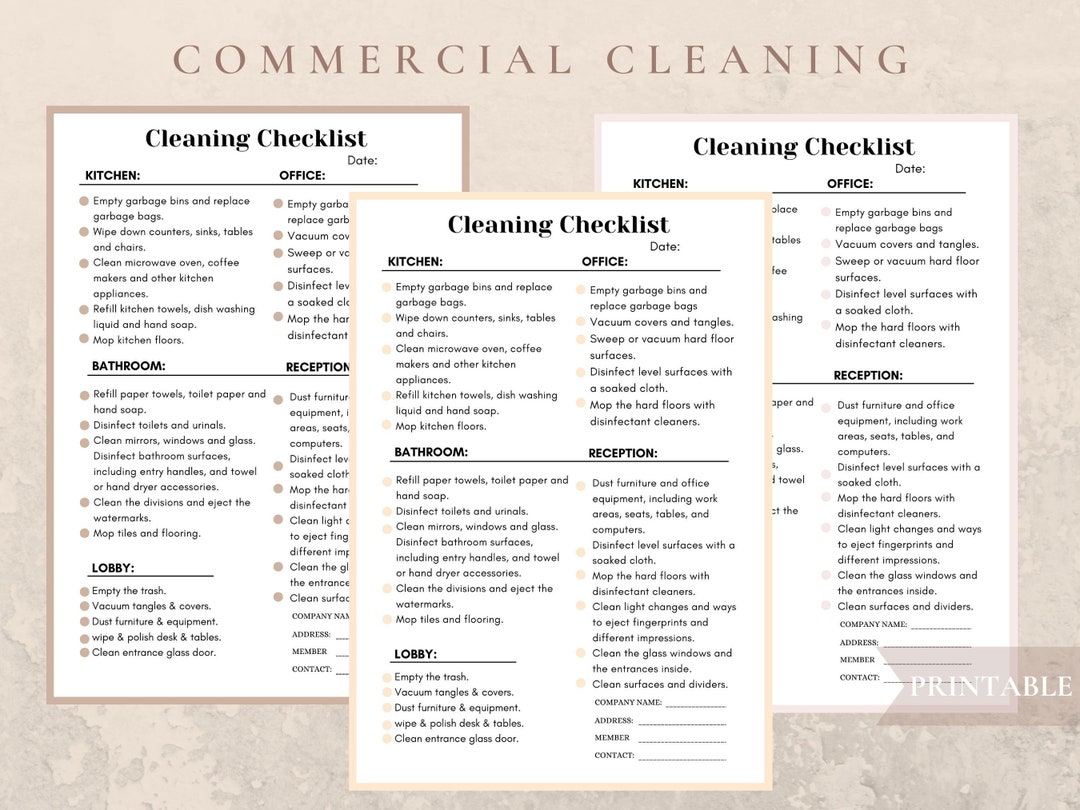 Commercial Cleaning Checklist,janitorial Checklist,cleaning Schedule ...