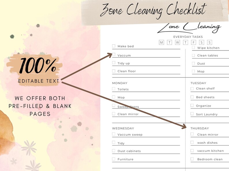 Zone Cleaning Checklist, Biweekly Cleaning Checklistdeclutter Checklist ...