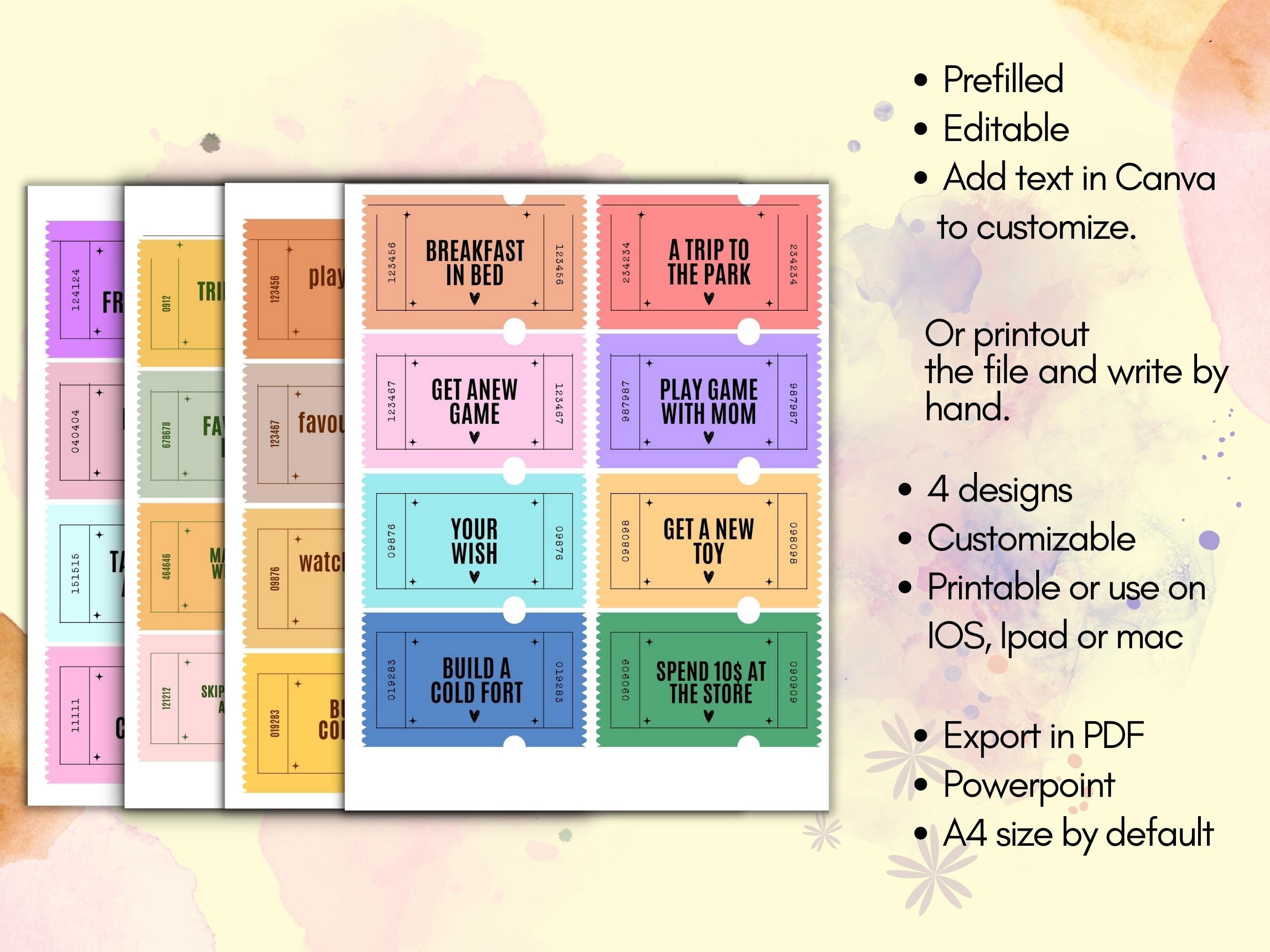 Reward Coupons for Kids Chore Reward Coupon Reward Tickets - Etsy