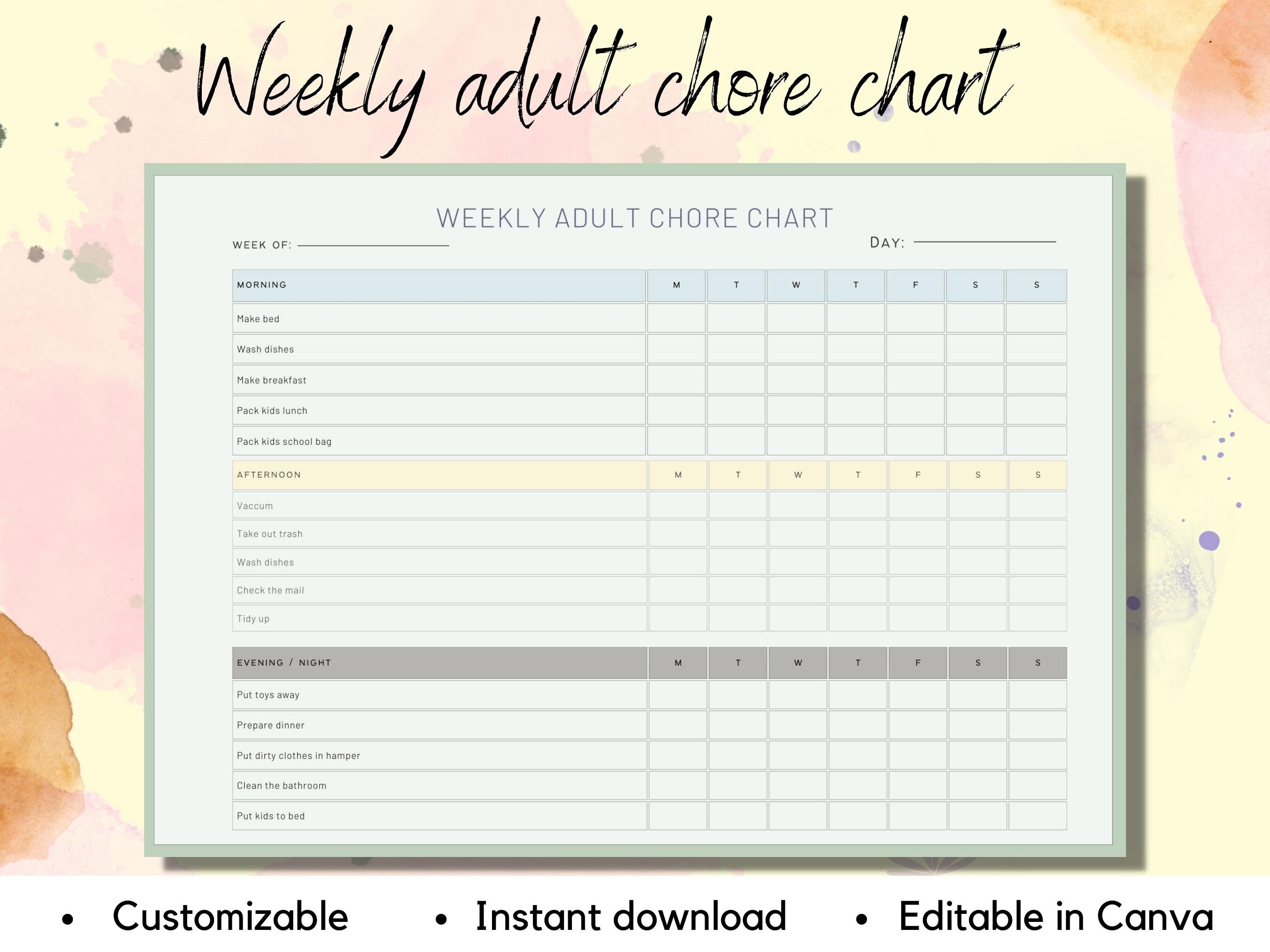 Chores Chart Adult, Chore Charts Adults,chore Charts Svg,to-do List ...