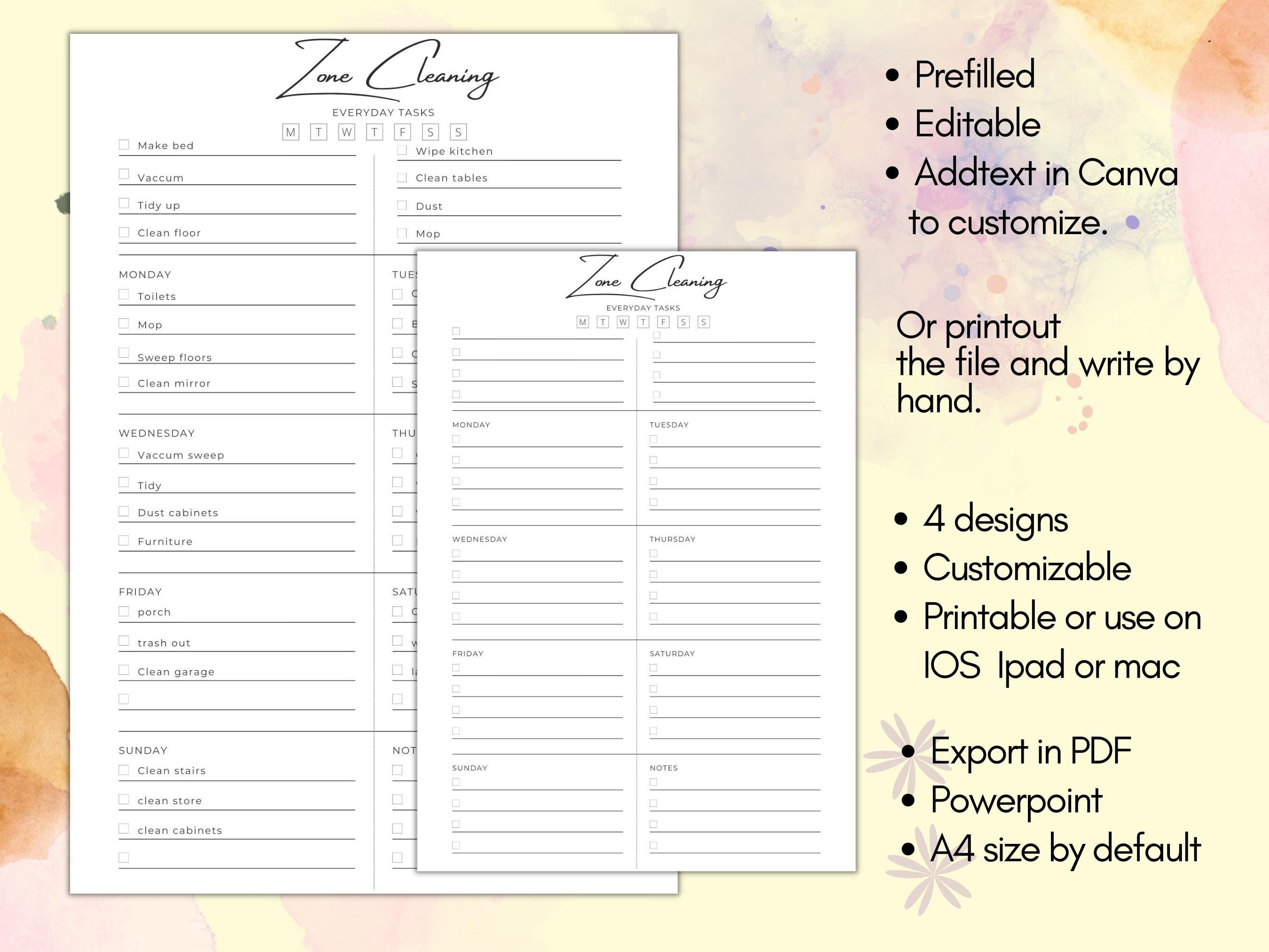 Zone Cleaning Checklist, Biweekly Cleaning Checklistdeclutter Checklist ...