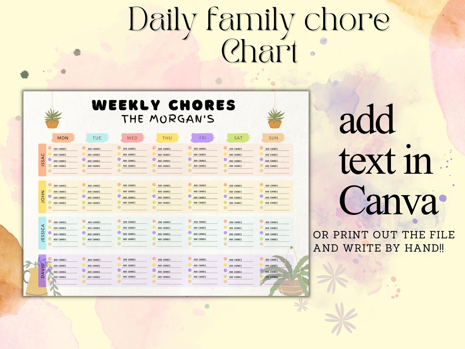 4 Kids Chore Chart, 4 Person Chore Chart,editable Chore Charts for ...