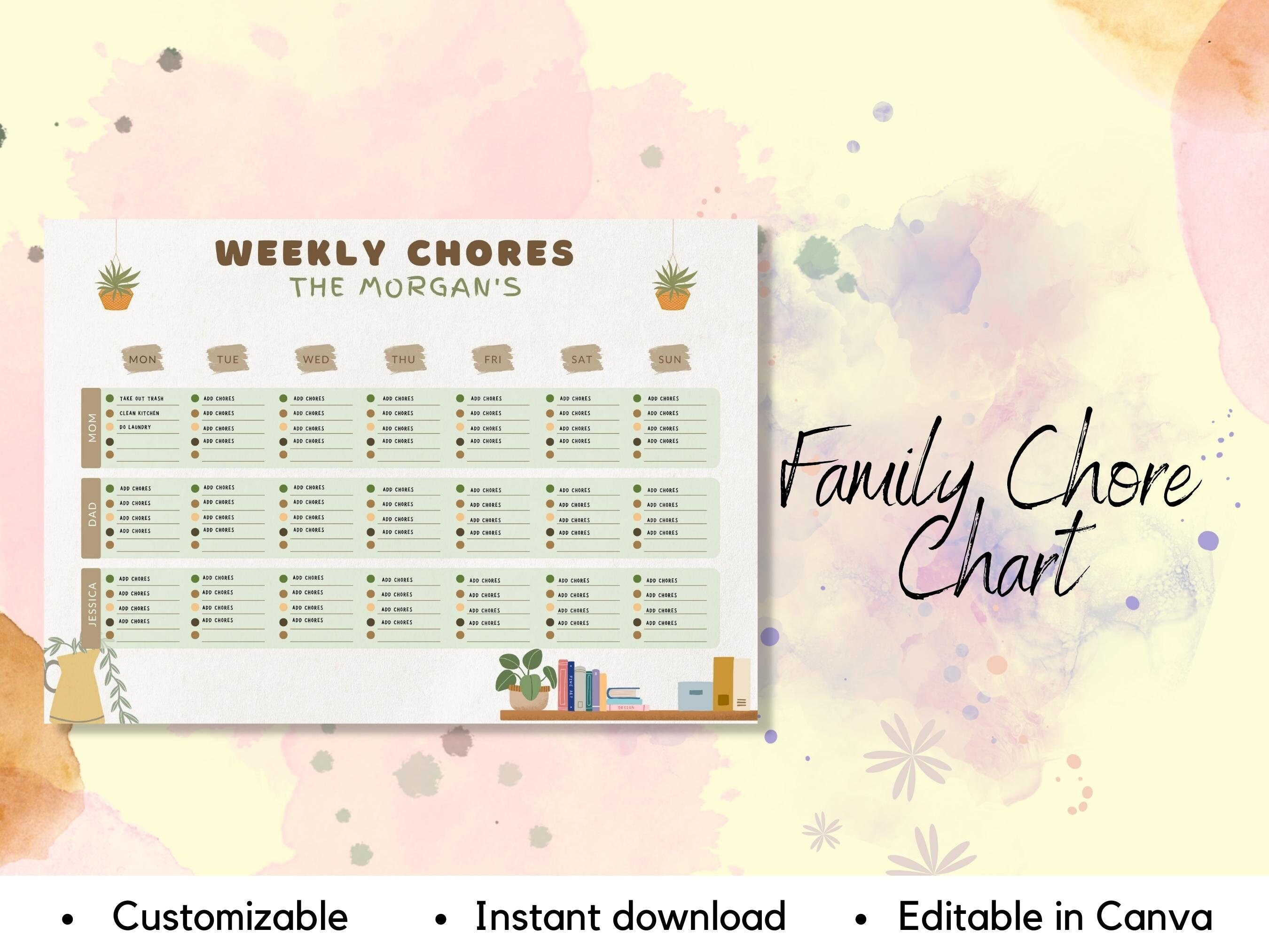 3 Kids Chore Chart, 3 Person Chore Chart, Editable Chore Charts for ...