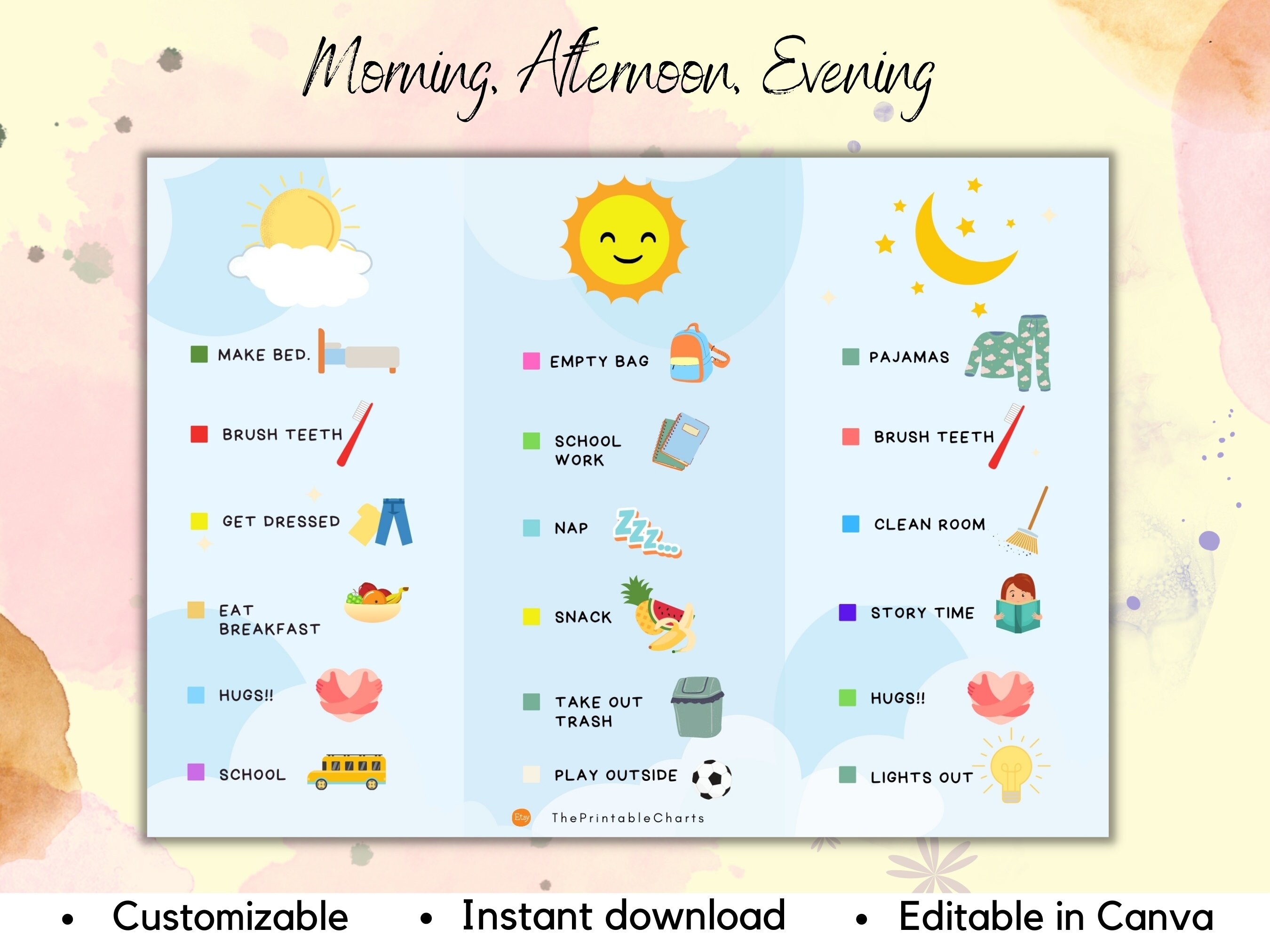 Morning and Nighttime Routine Checklist for Kidsvisual - Etsy