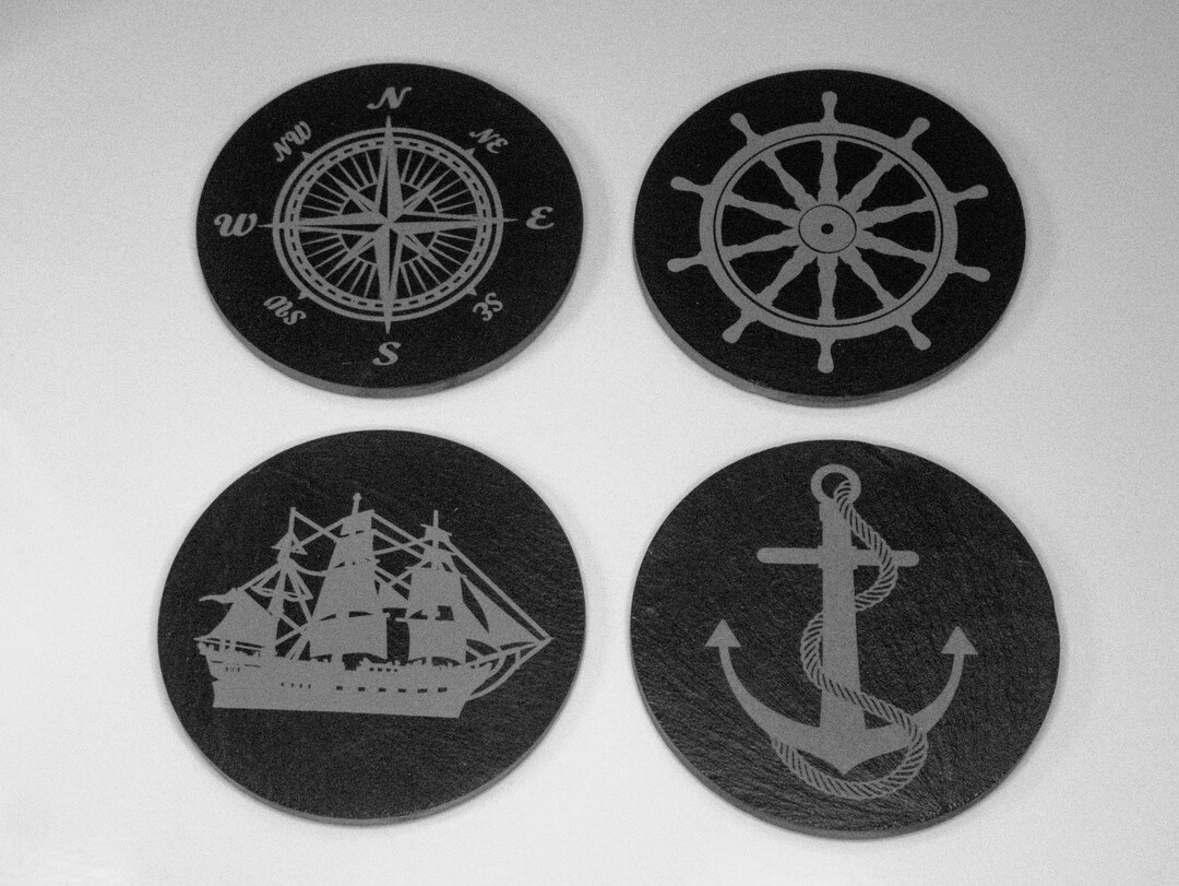 Nautical Coasters, Compass Rose, Ships Wheel, Sailing Ship, Anchor ...