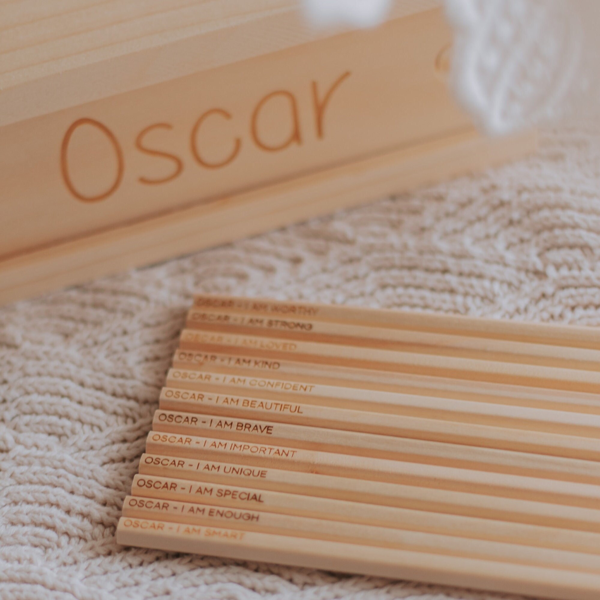 Personalised Wooden Pencil Case Box With Engraved Name & Pencils, Back ...
