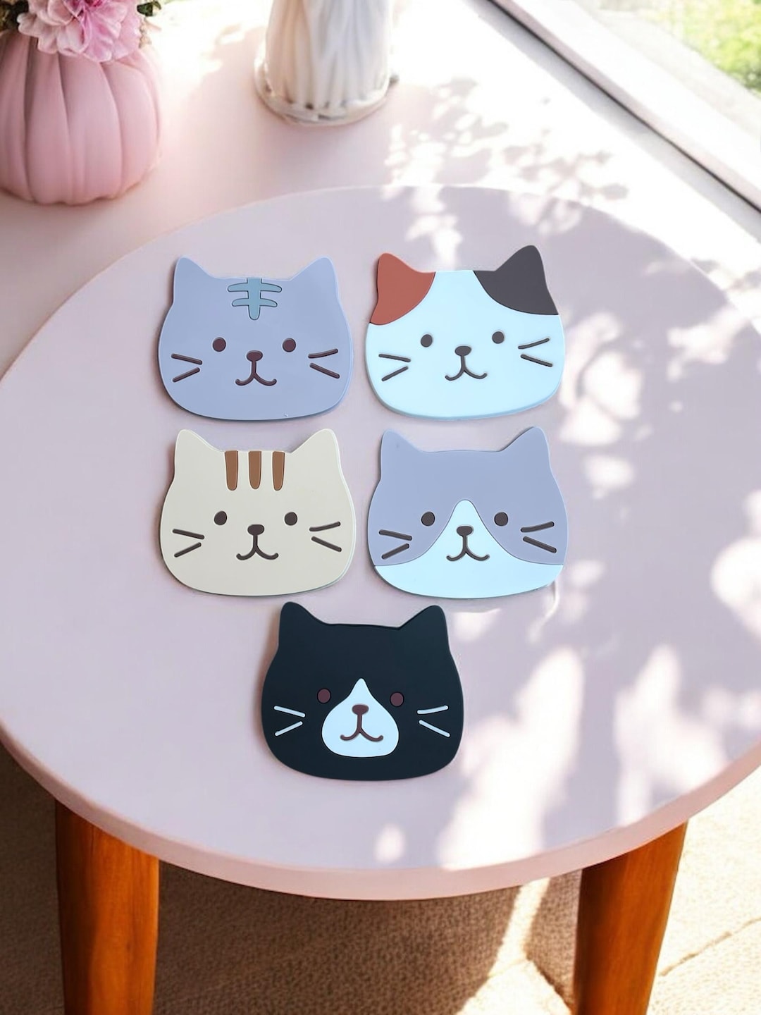 5 Piece Set Silicone Cat Coasters / Cute Coasters / Cat Lover Gifts ...