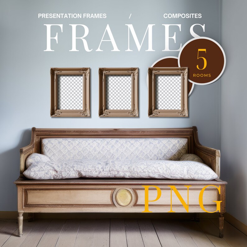 Living Room Zoom Background Artwork Mockup PNG Distressed Frames Blue ...