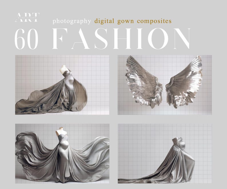 Silver Digital Gown Overlay Fine Art Gown Dress Clipart Flowing Fabric ...