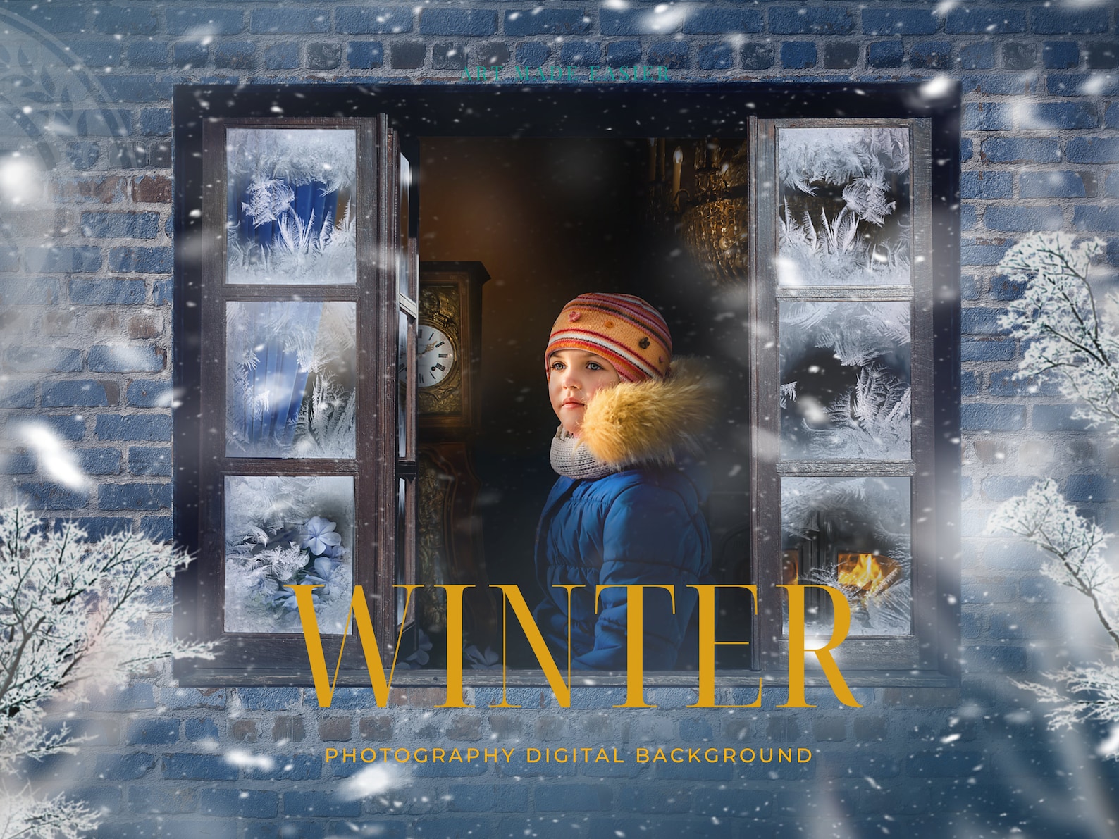 Snowy Window PNG Overlay, Winter Holiday Interior Scene, Frosted Glass ...