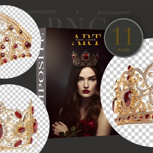 Gold Red Ruby Tiara Bundle PNG Photo Overlay AI Clipart PNG Files Fine ...