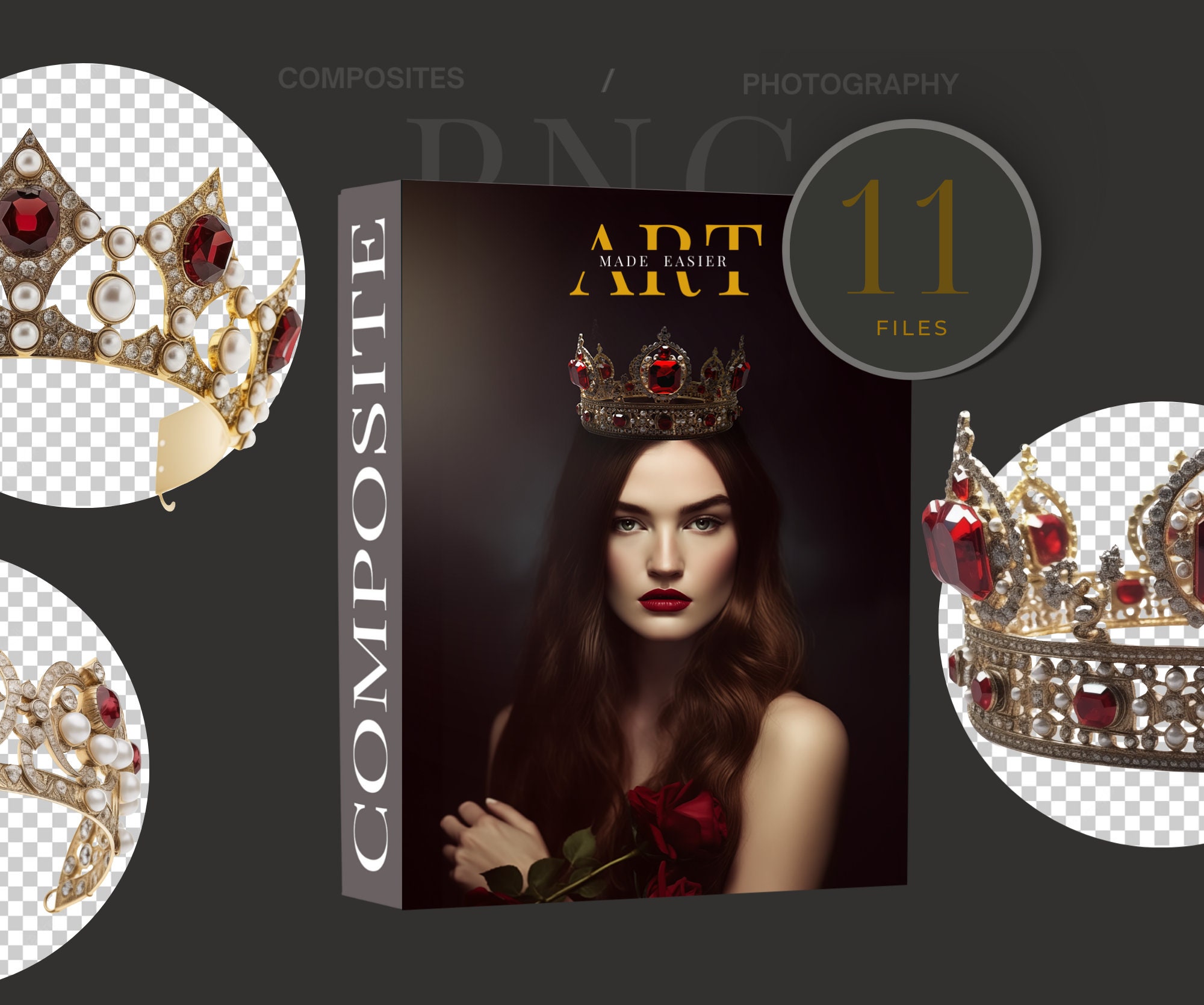 Gold Red Ruby Tiara Bundle PNG Photo Overlay AI Clipart PNG Files Fine ...