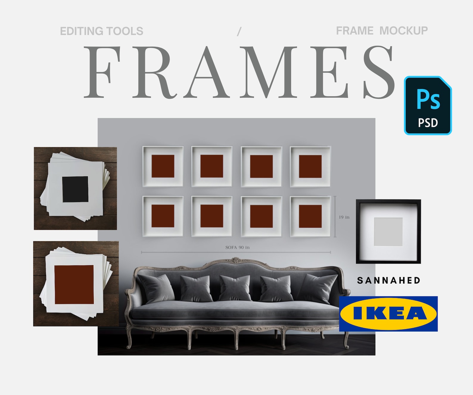 IKEA Frame Wall Mockups Mat Frame Templates Square Frame Mockups Wall ...