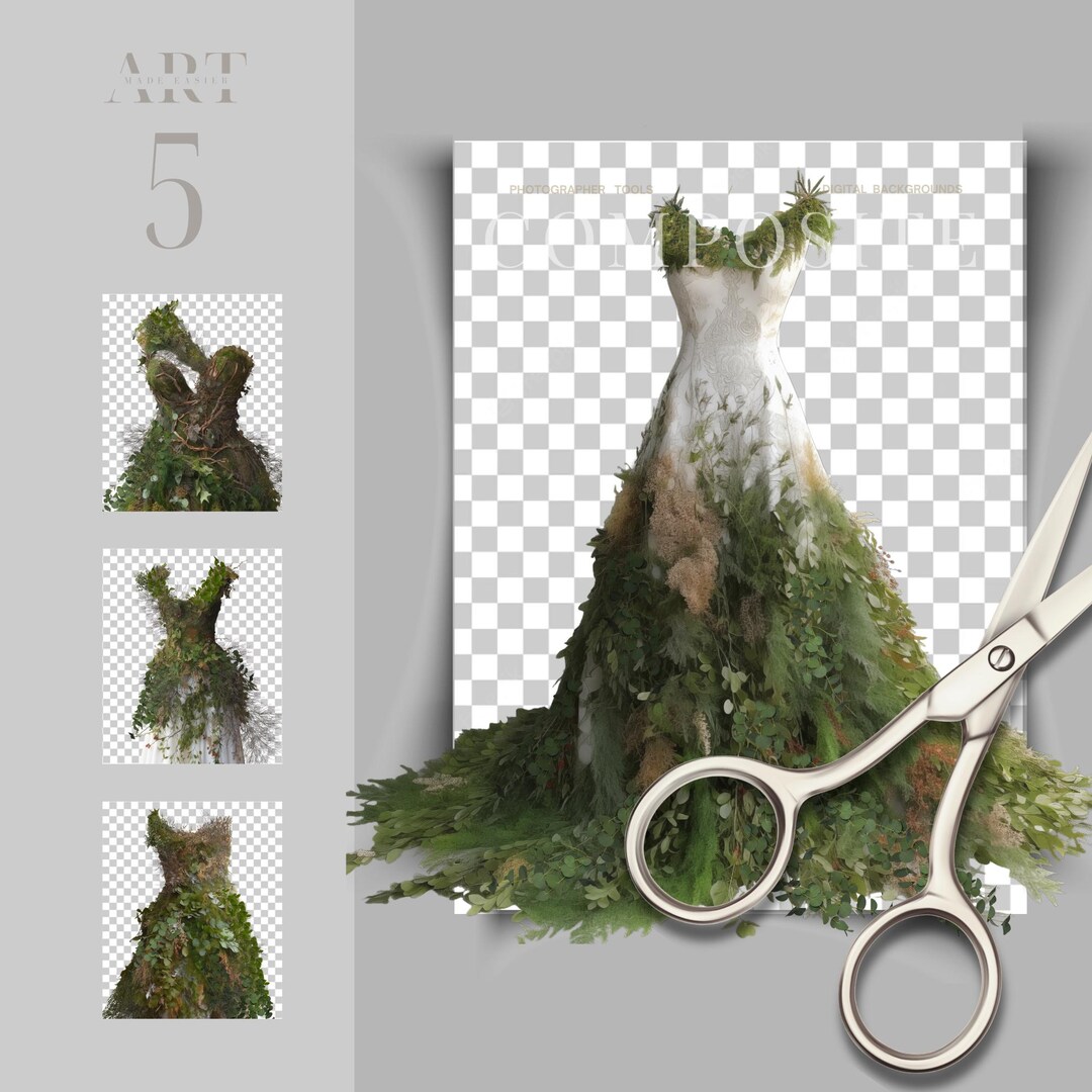 Digital Fantasy Gown Leaf Tree Gown PNG Overlay Fashion PNG Digital ...