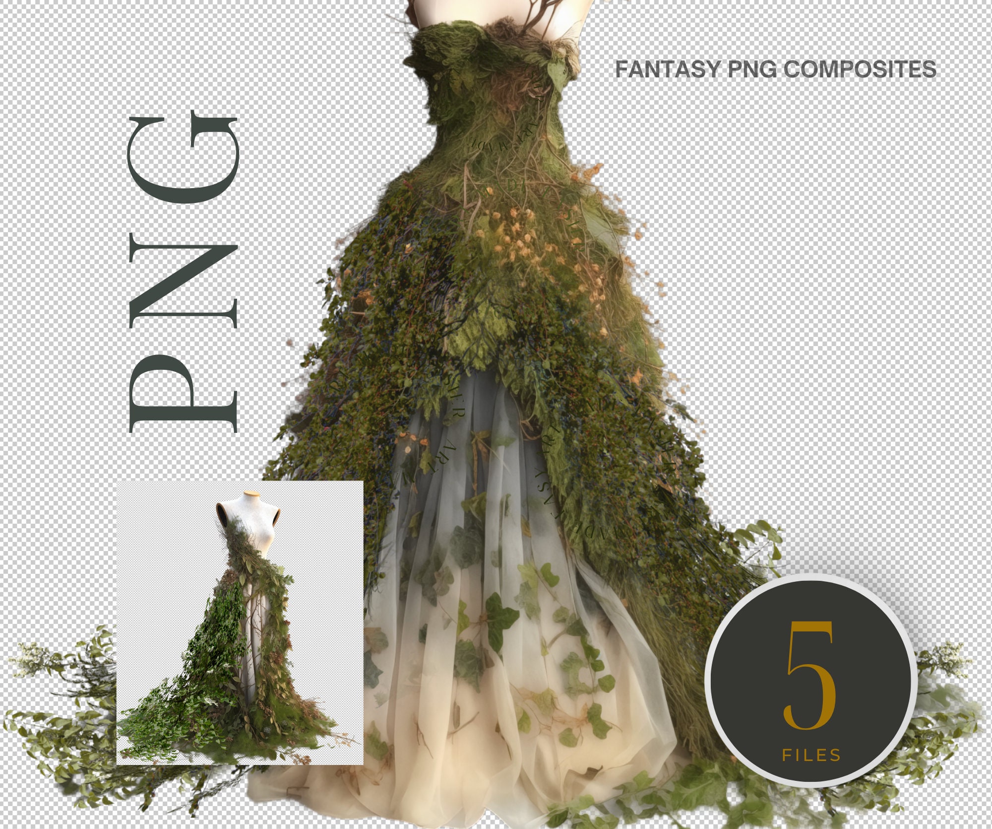 Fashion Composite Gown Digital Fantasy Gown Forest Tree Gown PNG ...