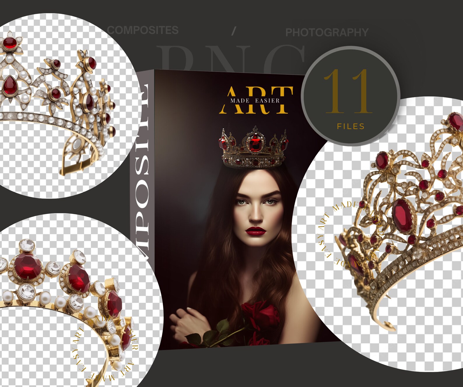 Gold Red Ruby Tiara Bundle PNG Photo Overlay AI Clipart PNG Files Fine ...