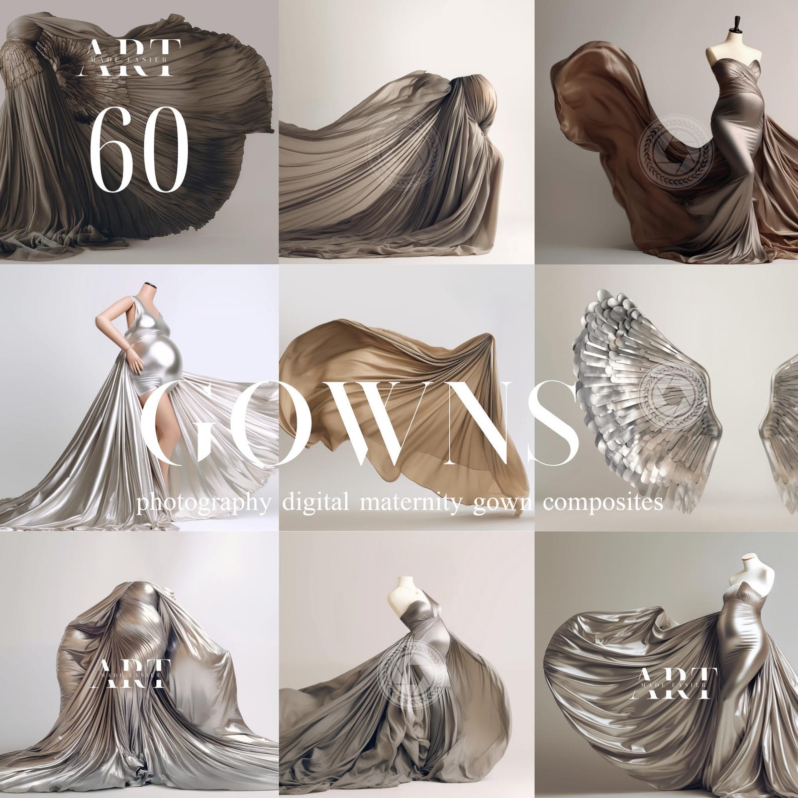 Silver Digital Gown Overlay Fine Art Gown Dress Clipart Flowing Fabric ...