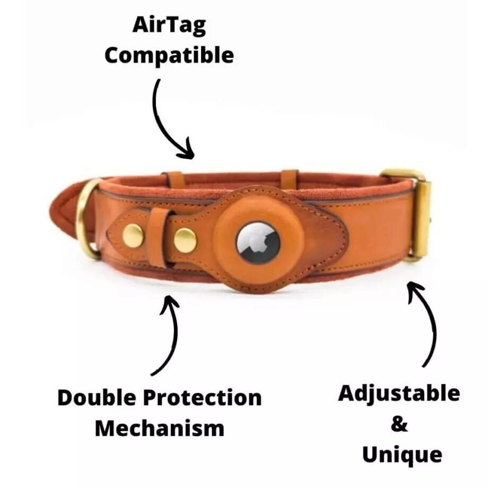 Engraved Leather AirTag Dog Collar, Leather Dog Collar With AirTag ...