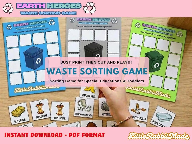 Waste Sorting Game, Printable Recycling Activity, Earth Day Paper Toy ...