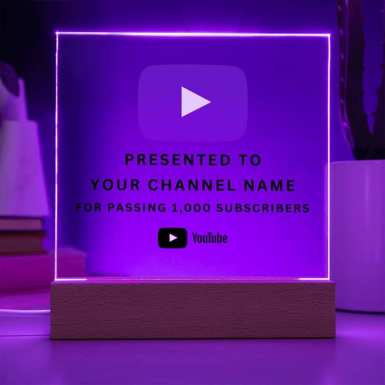 Youtube Play Button Acrylic Plaque, Personalized Gift for Youtuber ...