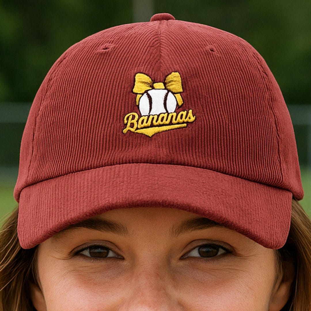 Baseball Team Bananas Hat With Bow, Cute Embroidered Softball Cap for ...