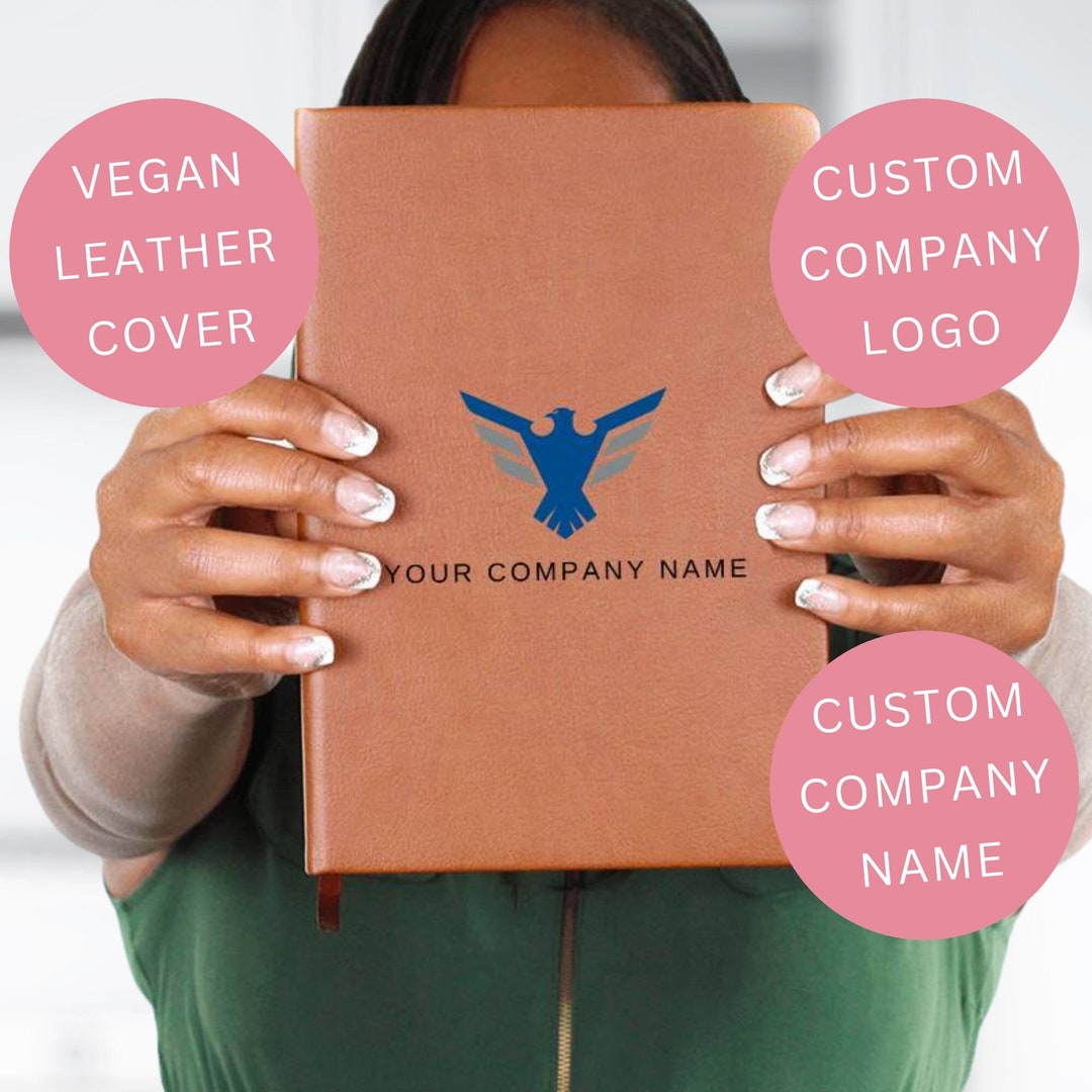 Custom Company Name Logo Notebook, Personalized Engarved Vegan Leather ...