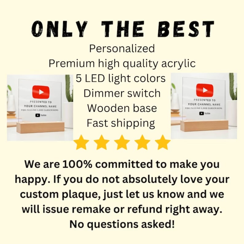 Youtube Play Button Acrylic Plaque, Personalized Gift for Youtuber ...