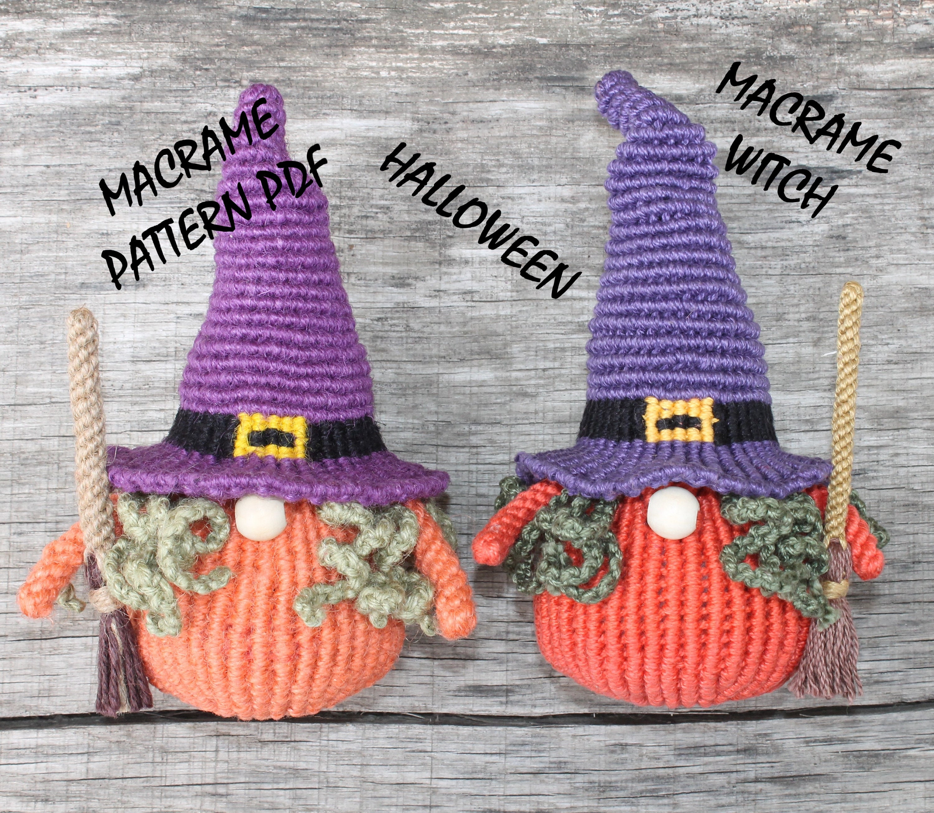 MACRAME Gnome and Witch/halloween Gnome/ Macrame Toy/macrame Pattern Pdf/ Volume Macrame ...