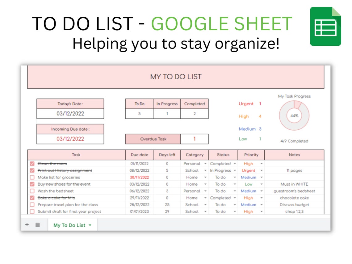 2024 to Do List Template to Do List Google Sheets Spreadsheet Digital Task Tracker Increase ...