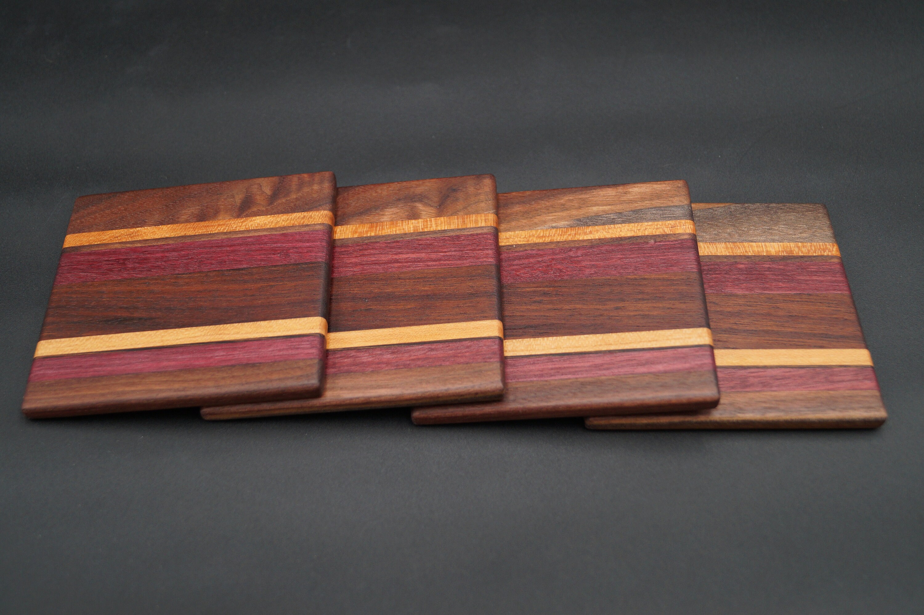Handcrafted Wooden Drink Coaster Set Walnut, Cherry and Purple Heart ...
