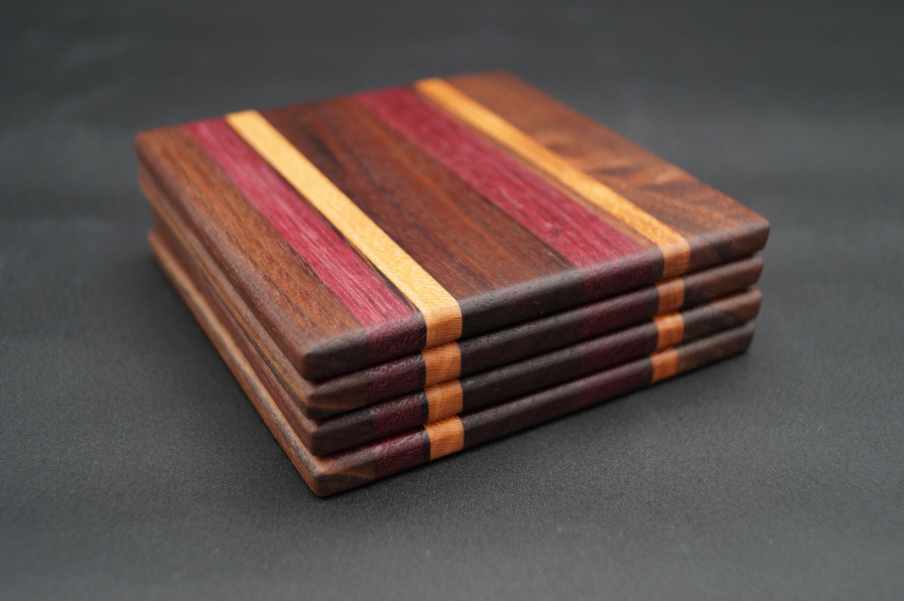 Handcrafted Wooden Drink Coaster Set Walnut, Cherry and Purple Heart ...