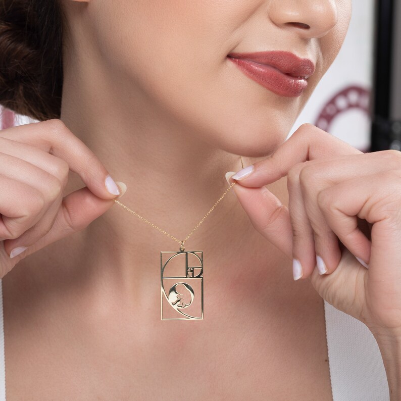 Golden Ratio Necklace With Fetus, Gold Fibonacci Necklace Baby in the ...