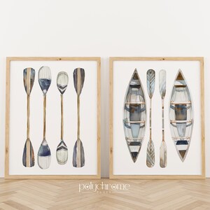 Vintage Oar, Sailboat, Kayak Prints, Navy Blue and Brown Nautical ...