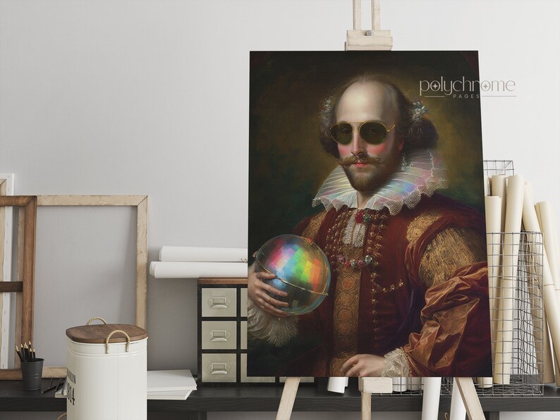 William Shakespeare With Disco Ball, Modern Remake of Famous Painting ...